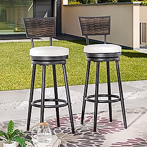 PatioFestival Patio Swivel Bar Stools Outdoor Bar Height Chairs Armless Rattan Back All-Weather Patio Furniture with Cushion,2 Pack