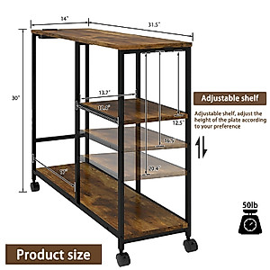 Natwind Computer PC Case Tower and Printer Stand with Charging Station, Printer Table with Wheels, Shredder CPU Stand, Computer Host Cart, PC Tower Storage Shelf for Home Office Organization (Retro)