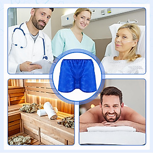 Panitay 300 Pcs Disposable Exam Shorts Non Woven Exam Wear Short Disposable Travel Underwear Unisex Shorts Bottoms with Elastic Waistband for Women Men Spa Massage Examination Services Supplies, Blue