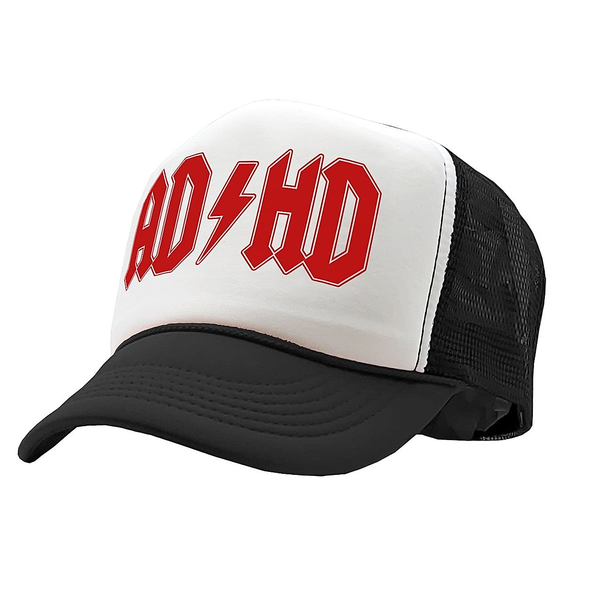 AD-HD - Funny Science Joke Music - Vintage Retro Style Trucker Cap Hat (Black)