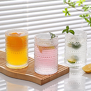 Amyoole 15oz Hobnail Drinking Glasses Set of 6,Clear Vintage Glassware Embossed Water Tumbler,Cocktail Glass Cups for Beer,Whiskey,Juice and Various Mixed Drinks