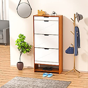 NewCosmos Shoe Cabinet with 3 Flip Drawers Wooden Shoe Cabinet Organizer with Adjustable Shelves Freestanding Shoe Rack Storage Cabinet for Entrance Hallway Living Room Bedroom