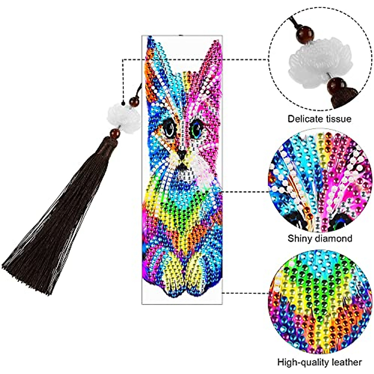 Paint Cat Diamond Painting Bookmark - pigpigboss 2 Pieces Bookmark Diamond Dots Kit Crystal Rhinestone Diamond Painting Cat Bookmark with Tassel for Adult Child Book Decor Arts Gift
