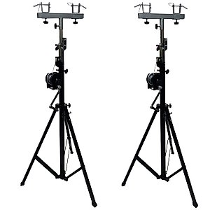 Two (2) xTRUSS 14FT LIGHTING CRANK STANDS UNIVERSAL T ADAPTER HEAVY DUTY DJ PA CLUB