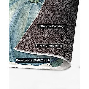 Rustic Blue Pumpkin Large Rectangular Area Rugs 5' x 8' Living Room, Durable Non Slip Rug Carpet Floor Mat for Bedroom Bedside Outdoor Thanksgiving Fall Green Eucalyptus Leaves