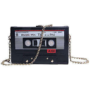 KUANG! Women Retro Tape Shaped Clutch Hundred Dollar Bill Box Shoulder Bag Elegant Evening Crossbody Handbag (A-Black)