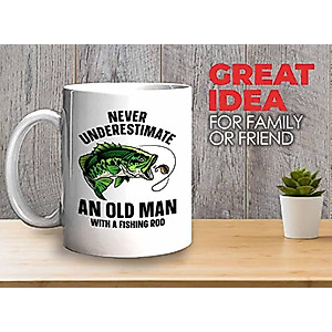 Fisher Coffee Mug 11oz White - old man with a fishing rod - Fisherman Outdoorsmen Fishing Lake Lover Reel Dad Bass Lover Part Time Hooker