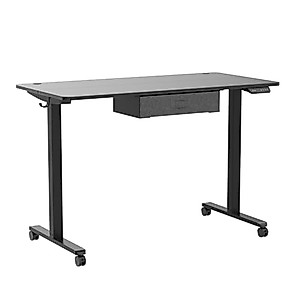 CubiCubi 48 x 24 Inch Standing Desk with Drawer, Electric Stand up Adjustable Height Electric Stand up Desk, Sit Stand Home Office Desk, Ergonomic Workstation Black Steel Frame/Black Tabletop