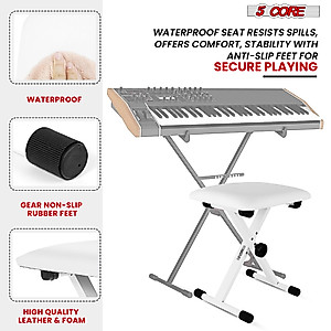 5 CORE Keyboard Bench Pair X Style Piano Stool Thick Padded 12 to 18.5 inch Adjustable Keyboards Chair White KBB02WH