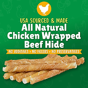 Lucky Premium Treats Chicken Wrapped Rawhide Dog Treats – USA Made Raw Hide Sticks for Small & Toy Size Dog Breeds – Long Lasting, Preservative Free Chew Sticks – 120 Count