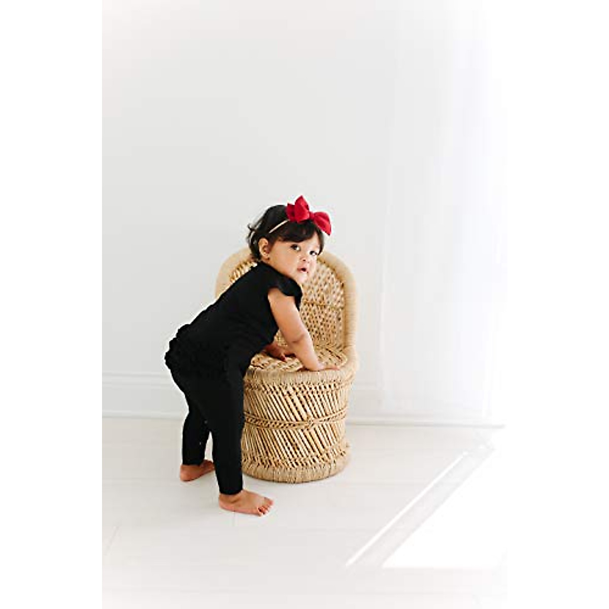 Posh Peanut Baby Girl Pajamas – Ruffled Cap Sleeve Romper PJs – Soft Viscose from Bamboo One-Piece for Babies & Toddlers(12-18 Months) Solid Ribbed Black