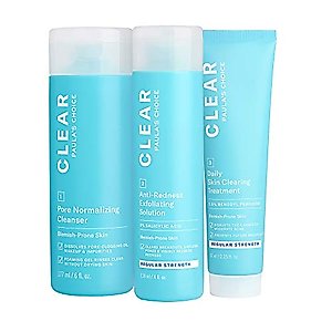Paula's Choice CLEAR Regular Strength Acne Kit, 2% Salicylic Acid & 2.5% Benzoyl Peroxide for Facial Acne & Pores, Redness Relief, PACKAGING MAY VARY