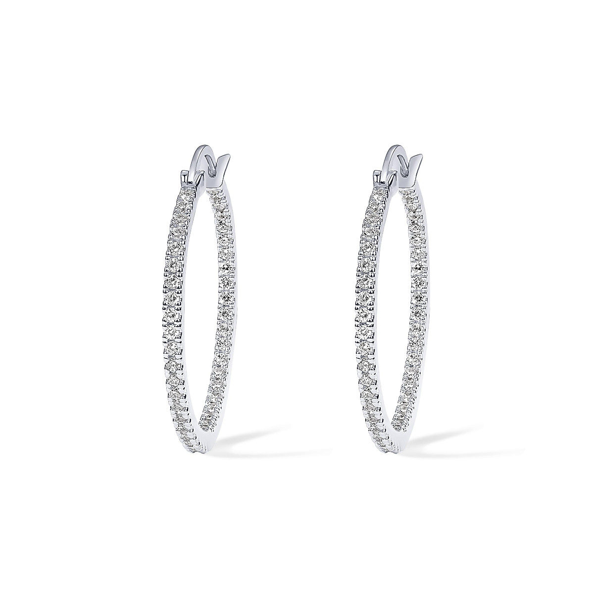 PAVOI 14K Gold Plated 925 Sterling Silver Post Cubic Zirconia Hoop Earrings | Large White Gold Hoops