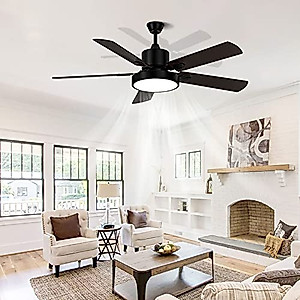 CLUGOJ Ceiling Fan with Light, Outdoor Black Ceiling Fan with Remote, 52-inch Black Ceiling Fan with 5 Reversible Walnut/Black Blades for Patio Farmhouse Bedroom, Matte Black