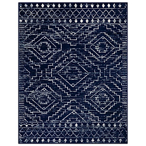Wonnitar Moroccan 5x7 Blue Rugs for Living Room, Washable Geometric Tribal Bedroom Area Rug, Large Non-Shedding Soft Low Pile Stain Resistant Carpet for Den Kitchen Home Decor (Blue,5'x7')