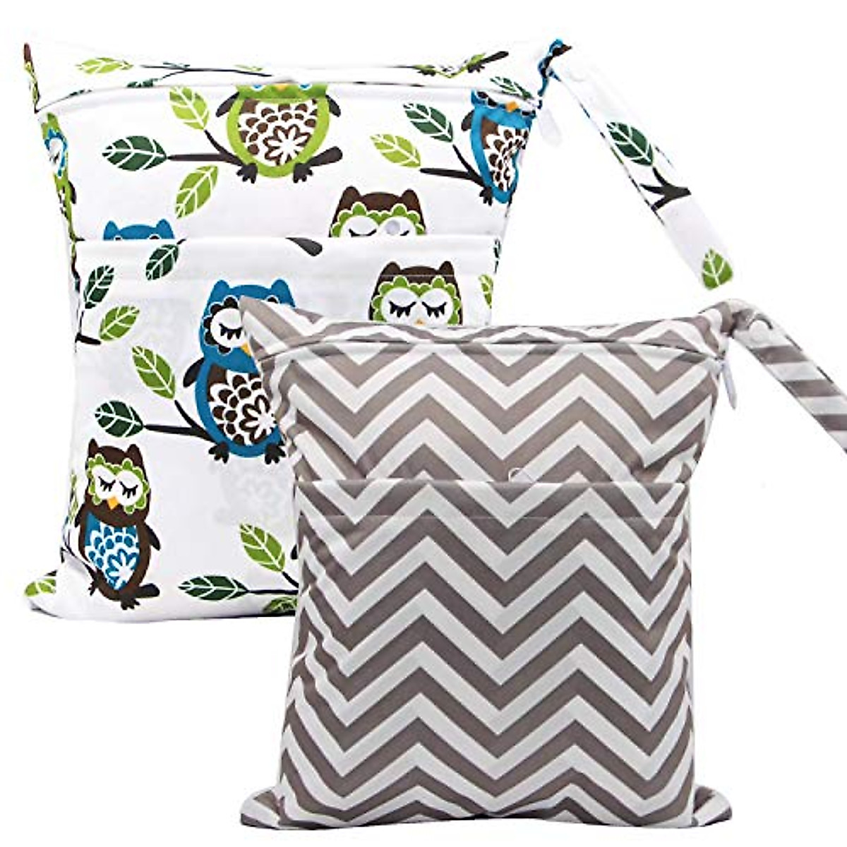 PandaEar (2 Pack Waterproof Wet Dry Bags Reusable Cloth Diaper | Multi-Functional Beach Travel Pool Yoga Gym Bag for Baby Items Swimsuits or Wet Clothes (Multi-Color 1)