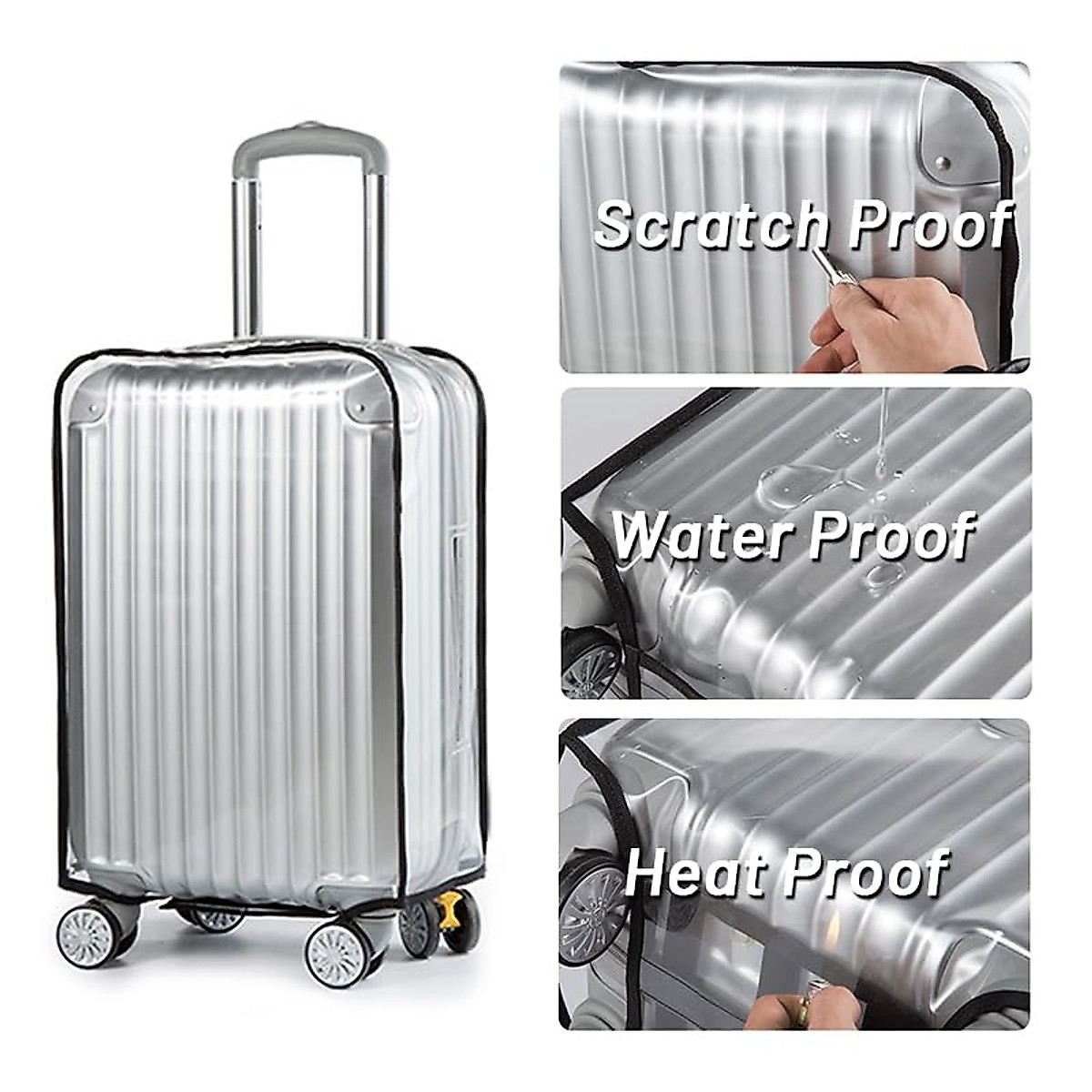 Clear Suitcase Cover - 20 22 24 26 28 30 Inch Suitcase Covers - PVC Waterproof Luggage Cover - Top and Side Handle Gap Suitcase Protector (22 Inch)