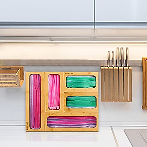 ZETOPI Ziplock Bag Organizer For Drawer - Premium Bamboo Ziplock Storage Bag Organizer - Ziploc Bag Holder for Gallon, Quart, Sandwich, Snack bags - Compatible with Ziploc, Solimo, Glad, Hefty & More