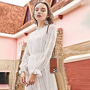 DorisMax iPhone 14 Pro Max Wallet Case with Makeup Mirror - 4 Card Slots - Crossbody Straps - Designed for Women and Girls - Double Magnetic Clasp Leather Cover - Protective Phone Case - Brown