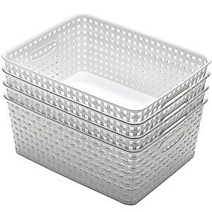 Eslite Plastic Storage Baskets for Organizing,11.42"X9"X4.7",Pack of 4 (White)