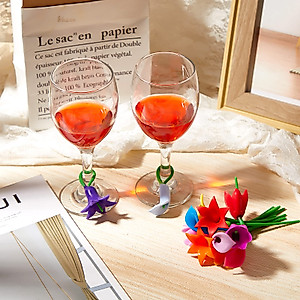 12 Pcs Floral Wine Charms Calla Lily Drink Markers Tulip Silicone Wine Marker for Identification Cocktail Martini Wine Wedding Bachelorette Party Glass Favors