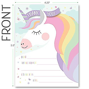 Koko Paper Co Magical Unicorn Fill-in-the-Blanks Thank You Notes. Set of 25 5.5” x 4.25” Flat Note Cards and A2 White Envelopes. Printed on Heavy Card Stock.