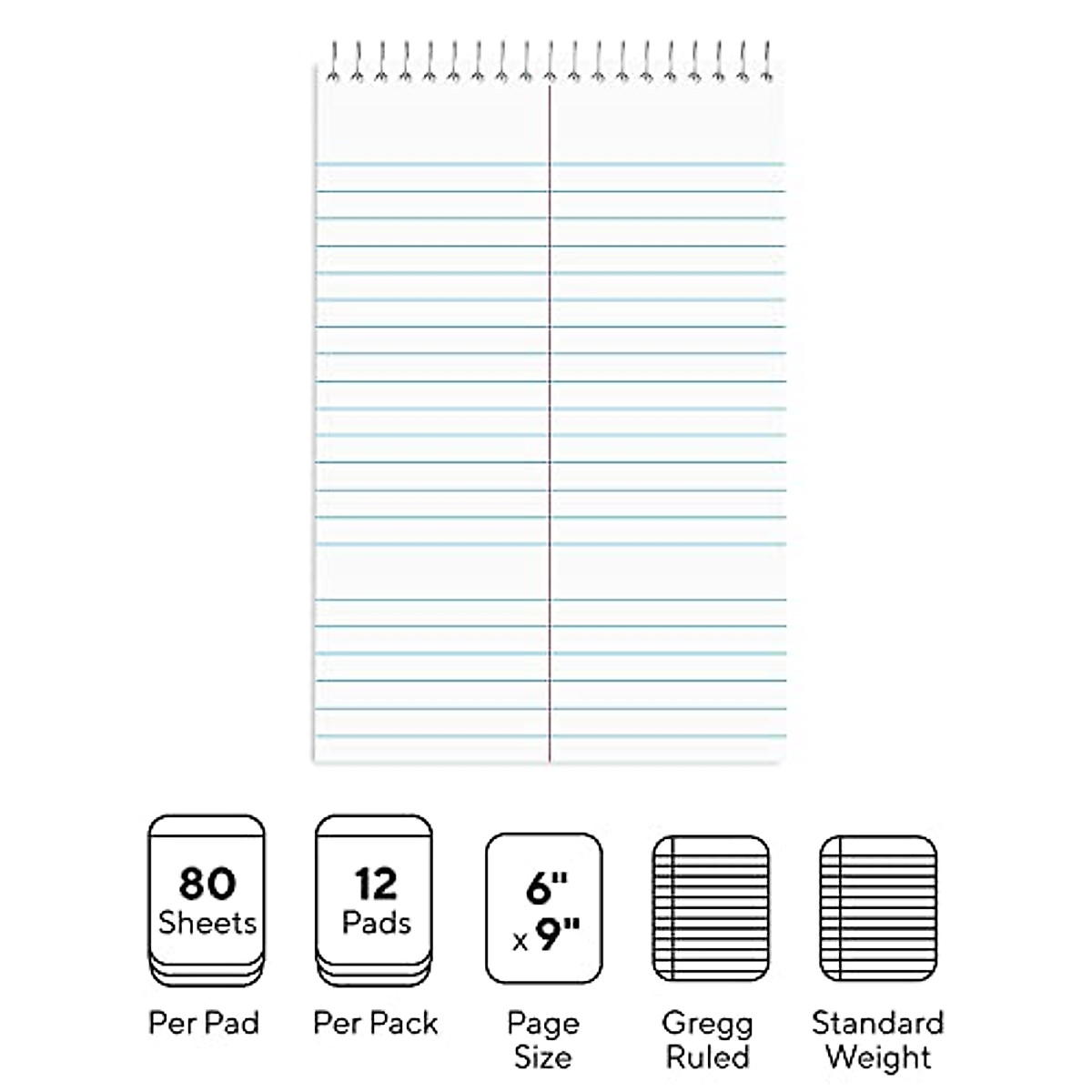 STAPLES White Paper Steno Pads, Gregg Ruled, 6" x 9", 12/Pack