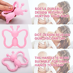 Baby Teething Toys, Butterfly Design Teether Pain Relief Toy for Newborn Babies, Freezer Safe Neutral Shower Gift, Soft Textured for Boy and Girl