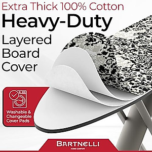 Bartnelli Pro Luxury Ironing Board - Extra Wide 62x19” Steam Iron Rest, Adjustable Height, T-Leg Foldable, European Made