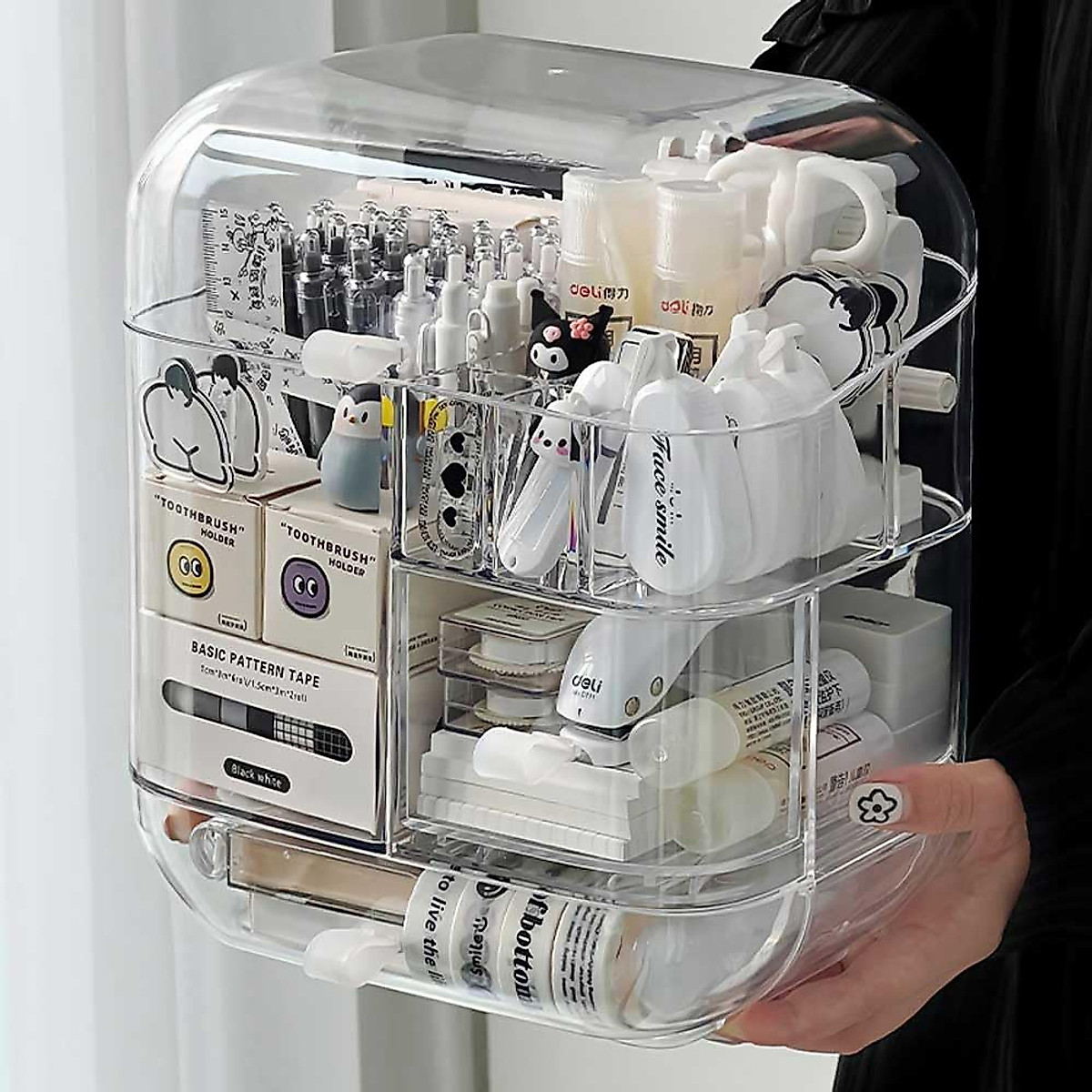 WEAREZ Multifunctional Desktop Pen Organizer,Acrylic Table Organiser With Drawer,Multifunctional Desk Organiser With Cover,Pen Holder For School,Office,Home