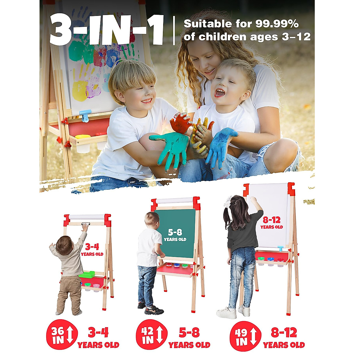 JOYOOSS Easel for Kids Art Easel Kids Easels for Toddlers,Wooden Kid Easel with Paper Roll - Adjustable Magnetic Double Sided, Toddler Art Easel for Toddlers 2-4 Years and Art Easel for Kids Ages 4-8
