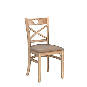 Livinia Heart X-Back Dining Chair Set of 2, Solid Malaysian Oak PU Leather Upholstered Cushion Seat Wooden Cross Back Side Chairs (Natural-Oak)
