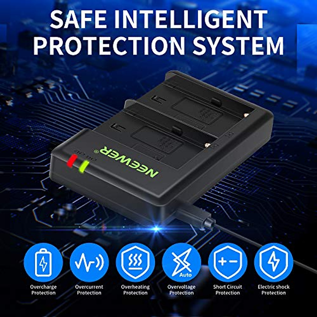 Neewer NP-F750 2-Pack 5600mAh Li-ion Replacement Battery with USB Charger, Compatible with Sony NP-F550 570 750 770 930 950 FM55H FM500H QM71 QM91 QM71D LED Light, Monitor, Motorized Slider