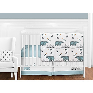 Sweet Jojo Designs Bear Mountain Watercolor Baby Boy Crib Bedding Set 11 Pieces