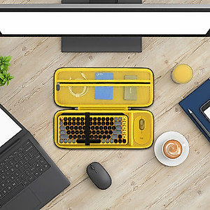 Elonbo Hard Carrying Case for Logitech POP Keys Mechanical Wireless Keyboard, Portable Bluetooth Wireless External Keyboard Travel Case Bag, Extra Mesh Pocket Fits Mouse, Included USB, Dongle, Black