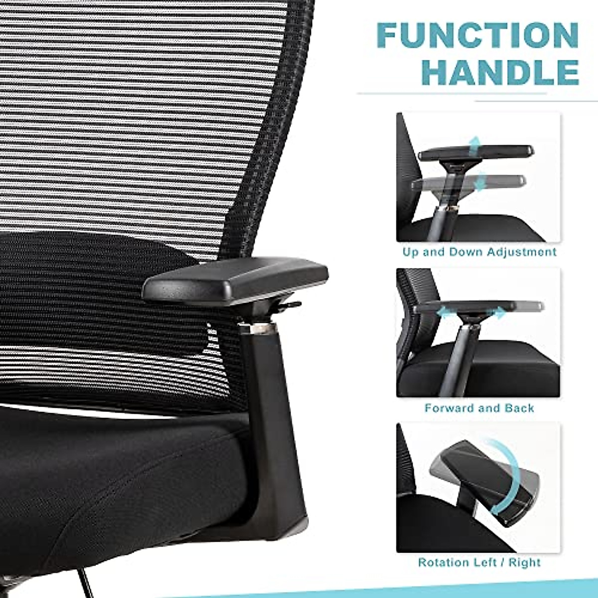 H HONSIT Big and Tall Office Chair- Ergonomic Mesh Office Chair with 3D Armrest, Adjustable Headrest and Sponge Lumbar Support, Comfortable Tilt Function Executive Swivel Office Chair,300lbs