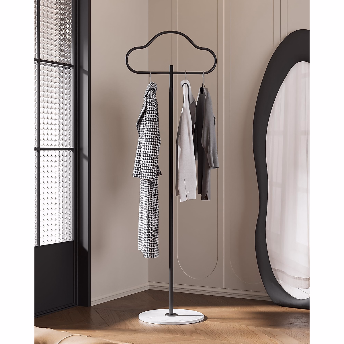 Semjar Black Clothing Rack Modern Small Garment Rack Coat Rack Freestanding,Clothes Rack Heavy Duty,Standing Coat Rack Coat Hanger,Coat Tree Stand Entryway Decor for Jackets,Suits,Hat,Dress