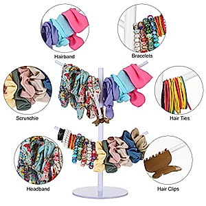 Acrylic Scrunchie Holder Organizer Stand Angled Branches Scrunchie Holder Stand Accessories Jewelry Hair Tie Organizer Storage Holder Bracelet Earrings Holder Y2k Room Decor for Girls Teen (White)