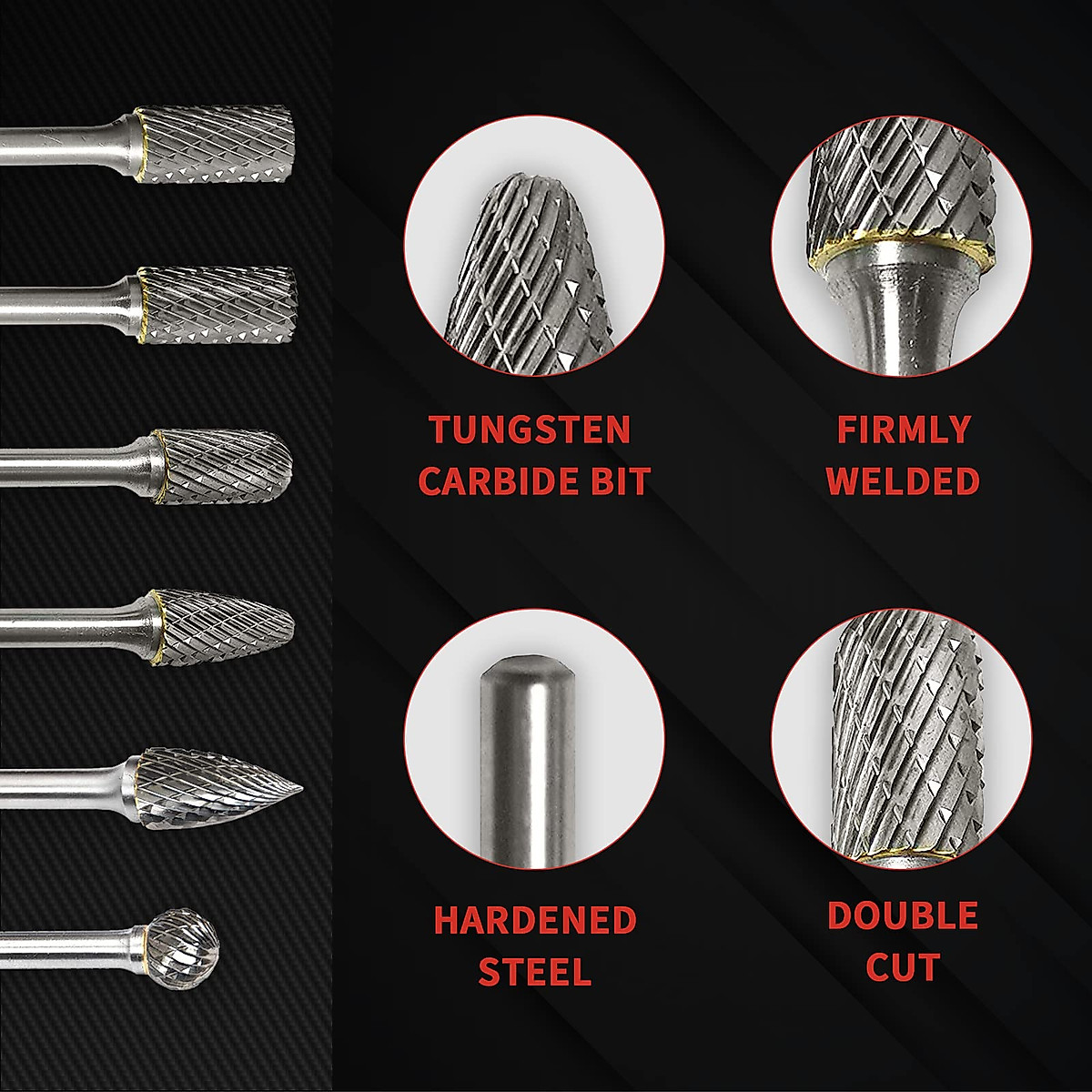 S&F STEAD & FAST Carbide Burr with 1/4” Shank 1/2” Cutter Dia 1/2” Length, Professional Grade Tungsten File, Die Grinder Bit for Metals, Rotary File Ball Shape, Grinding Burr Bit