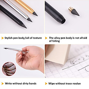 WXJ13 3 Pieces Metal Inkless Pen Metal Infinite Pencil Metallic Pencil Infinity Pencil with 3 Replaceable Nib Erasable Pencil for, Drawing, Writing, Drafting