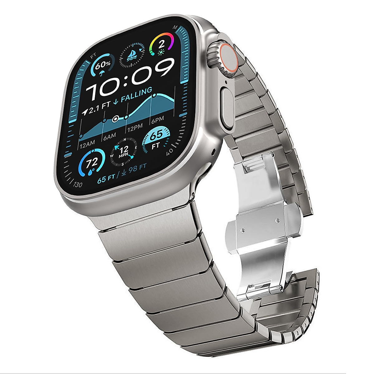 CHANCHY Stainless Steel Band for Apple Watch Ultra/Ultra 2 Link Bracelet 49mm 46mm 44mm 45mm, Metal Strap with Folding Clasp for Apple Watch Series 10 9 8 7 6 5 4 SE (Titanium, 49mm 46mm 45mm 44mm)