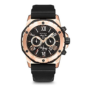 Bulova Men's Marine Star Series A Rose Gold Stainless Steel 6-Hand Chronograph Quartz Watch, Black Silicone Strap Style: 98B104