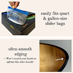 Ziplock Bag Organizer - Bamboo Bag Storage Organizer for Kitchen Drawer, Wooden Baggie Storage Organizer, Compatible with Slider Quart, Gallon, Snack and Sandwich Bags Organizer for Pantry (Black)