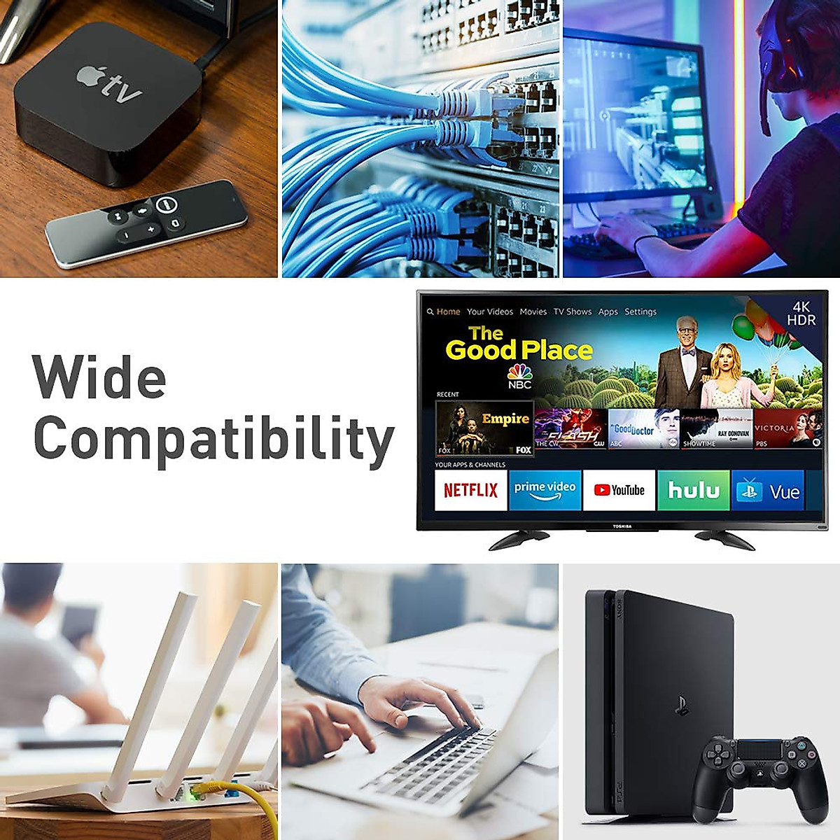 Network Cable, Shielded Ethernet Cable, Cat8 10 Feet (2 Pack), Gold Plated RJ45 Connectors, 26AWG Cat8 Network Cable, Weatherproof 40Gbps 2000Mhz S/FTP LAN Cables for Gaming, Xbox, Modem, Router, PC