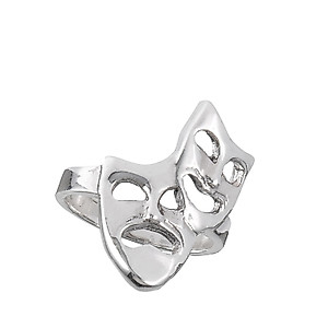 Happy Sad Comedy Tragedy Mask Face Ring New .925 Sterling Silver Band Size 8