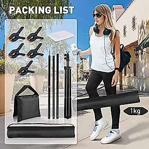 White Screen Backdrop with Stand 5x6.5ft, Foccalli Photography Backdrop Stand with Chromakey Muslin Background, 5 Backdrop Clips and Sandbag for Streaming Gaming Photoshoot