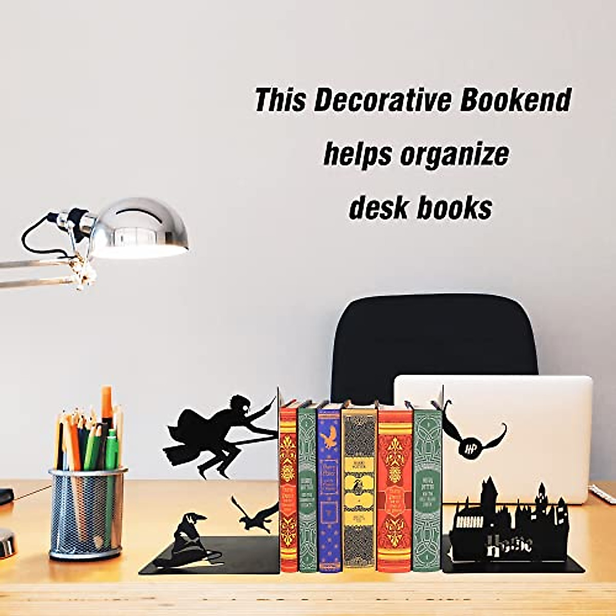 NEFSO Decorative Bookends for Bookshelf, Black Magic Book Stopper, Unique Gifts for Family Friends Kids, Study Room Home Office Décor (NEFSO220723-1)