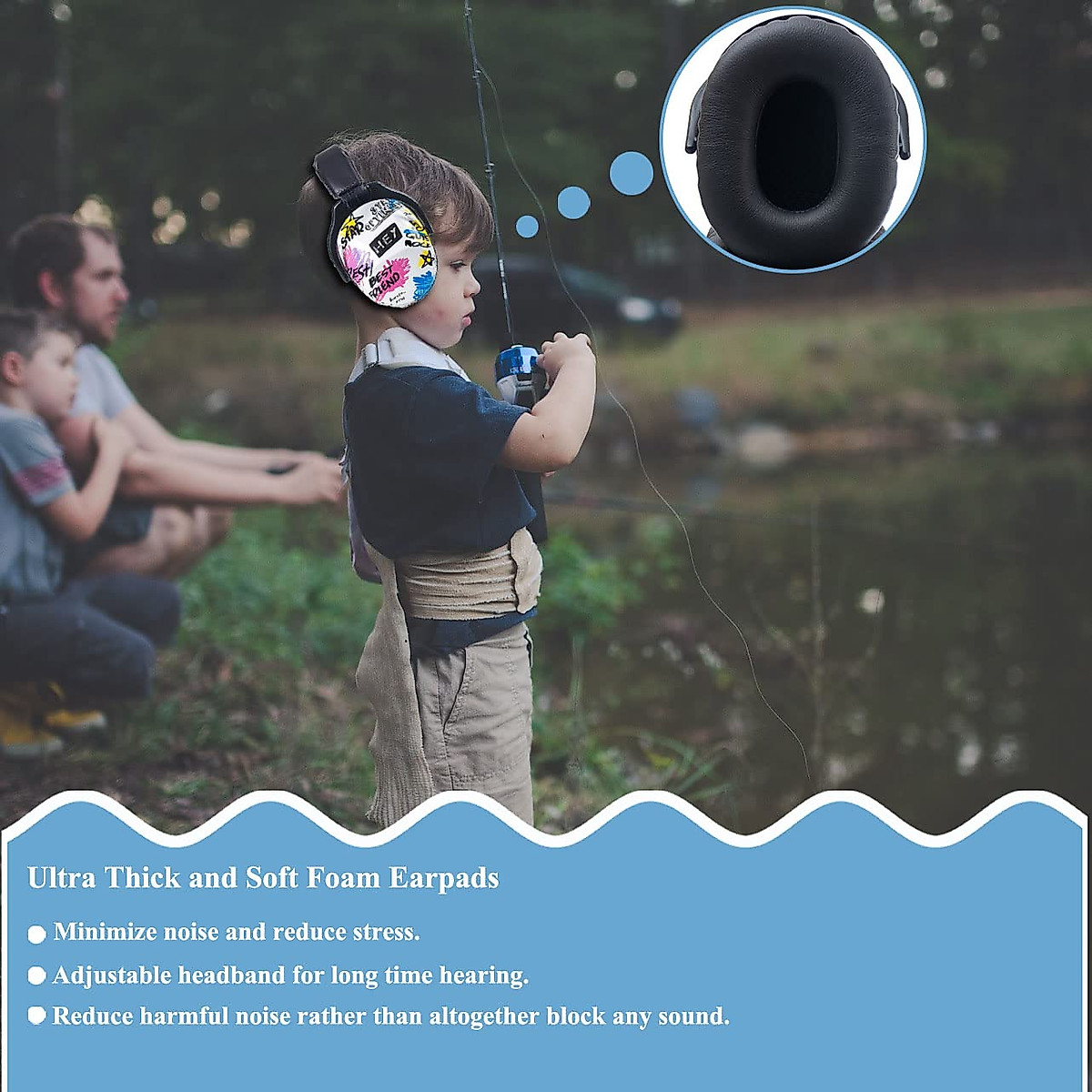 PROTEAR Kids Ear Protection Safety Ear Muffs, NRR 25dB Noise Reduction Children Earmuffs, Hearing Protectors for Sleeping, Studying, Airplane, Concerts, Fireworks - Graffiti with Black Band