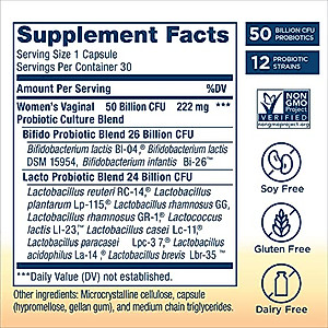 Renew Life Probiotics for Women, 50 Billion CFU Guaranteed, Probiotic Supplement for Digestive, Vaginal & Immune Health, Shelf Stable, Soy, Dairy & Gluten Free, 30 Capsules