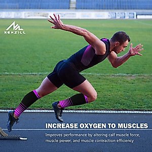 NEWZILL Calf Compression Sleeve for Men & Women | Footless Compression Socks for Shin Splint Relief, Varicose Veins | Leg Sleeve for Running, Travel, Nursing, Work, Fitness (XXL i-Black/Purple 1Pair)